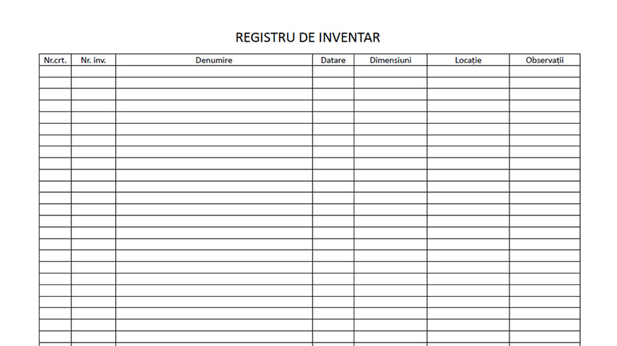 Registru de inventar - Cabinetul de Curiozități